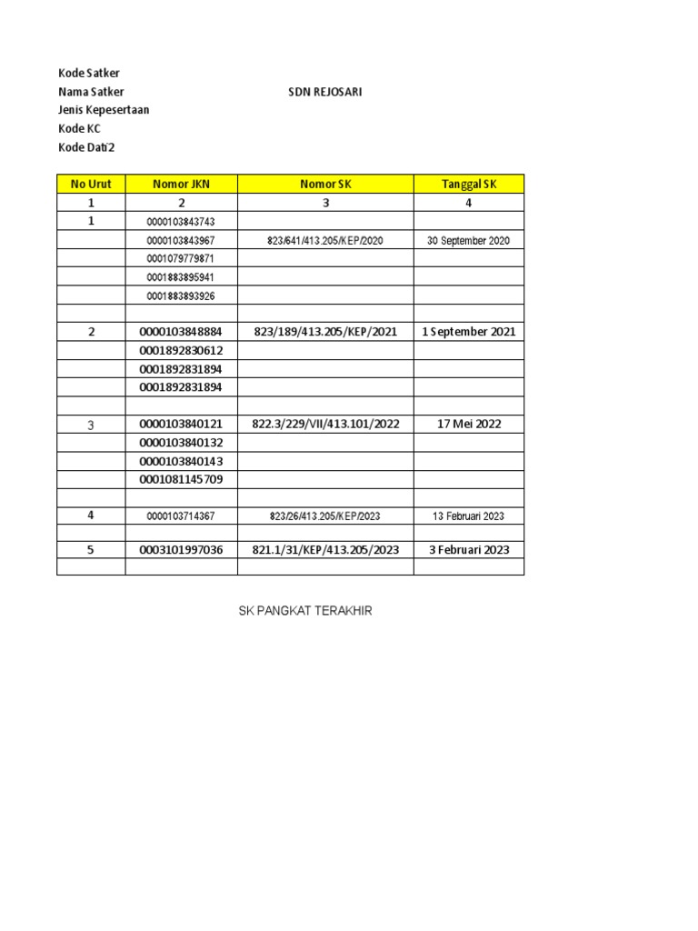 Contoh Data Asn JKN Lamongan | PDF