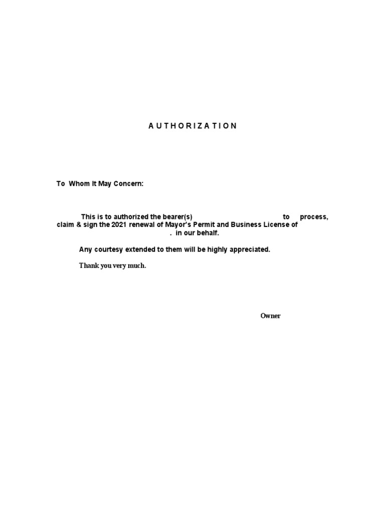 Authorization for Business License Renewal | PDF