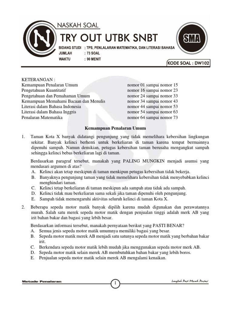 Dw102 - Ts1 Utbk SNBT | PDF