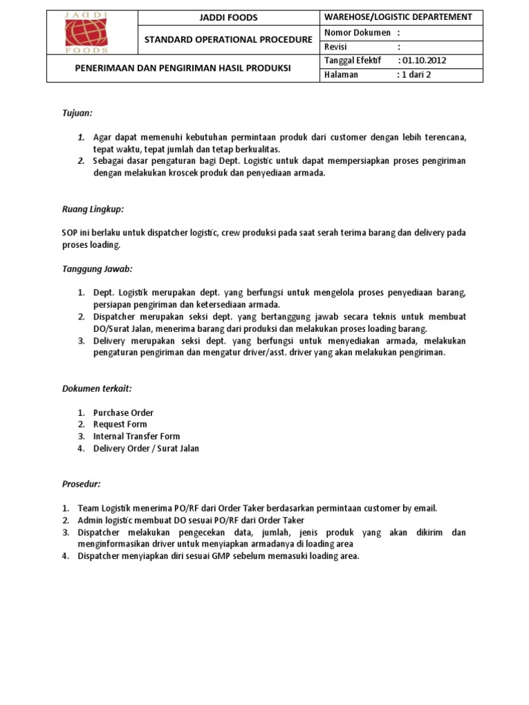 SOP Penerimaan Dan Pengiriman Hasil Produksi | PDF | Komputer