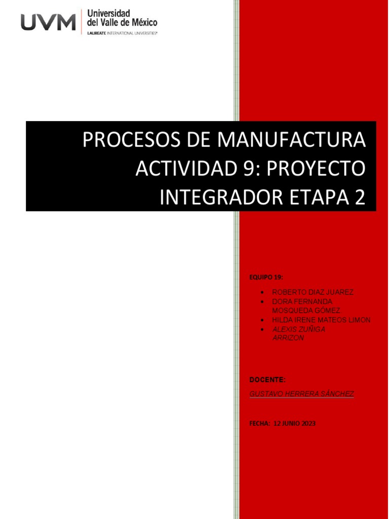 Procesos de Manufactura Actividad 9: Proyecto Integrador Etapa 2 | Descargar gratis PDF ...