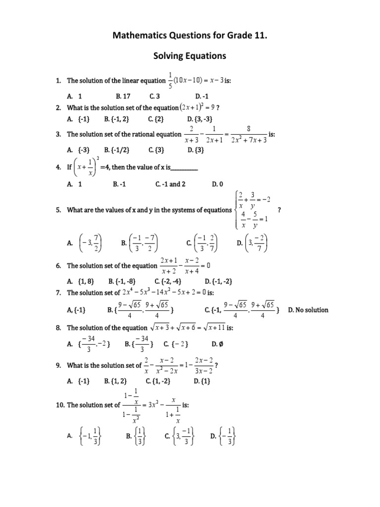 Grade 11 Math Questions | PDF