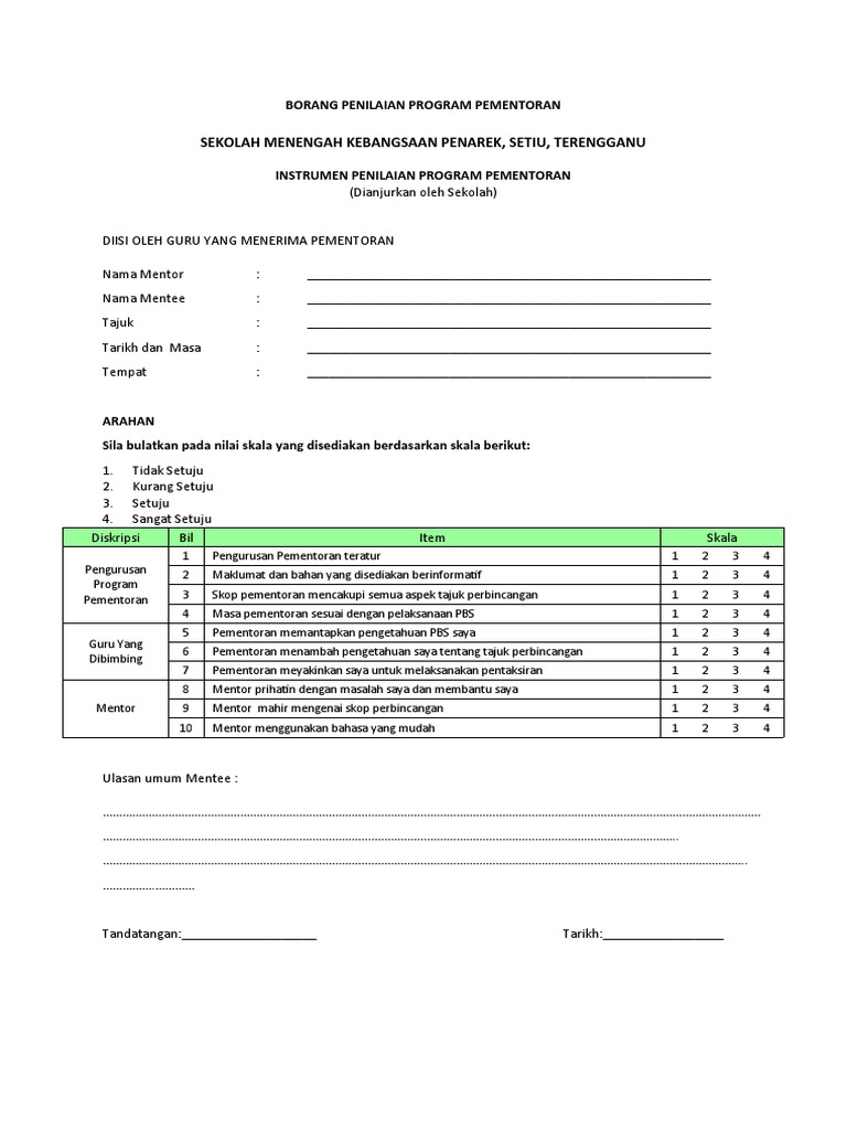 Borang Penilaian Program Pementoran | PDF