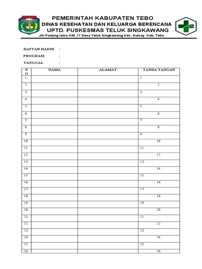 Absen Hadir Pelatihan Kader | PDF