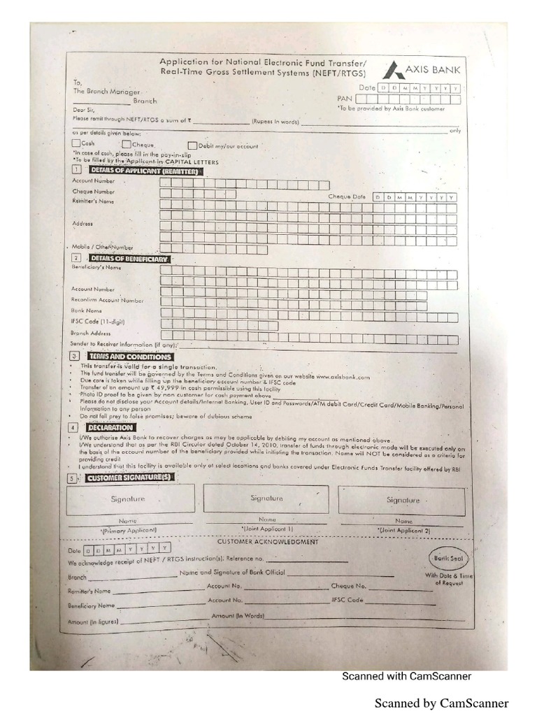 Axis Neft Form - 1 | PDF