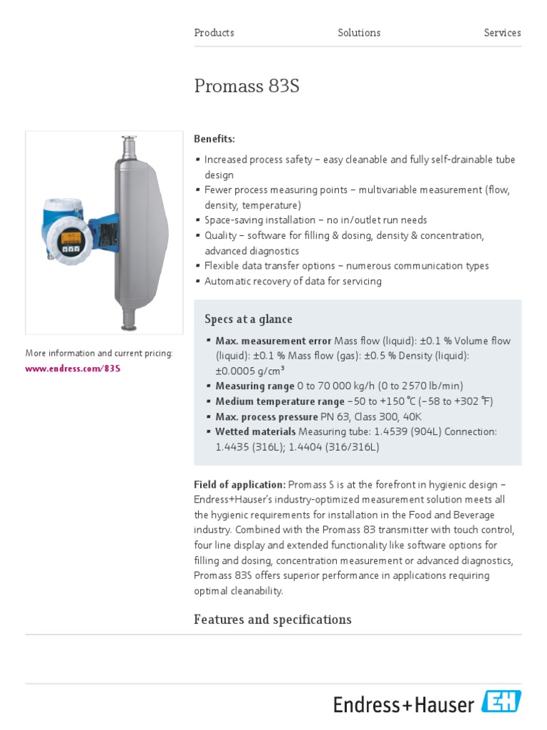 Endress-Hauser Promass 83S EN | PDF | Technology & Engineering