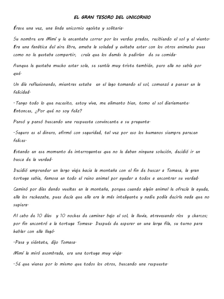 El Gran Tesoro Del Unicornio Cuento Joana Yanez | PDF