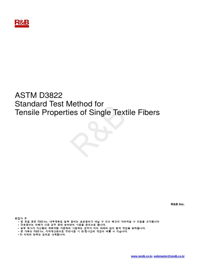 ASTM-D3822-Tensile-Properties-of-Single-Textile-Fiber-한글 | PDF