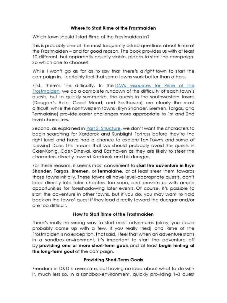 Rime of The Frostmaiden - Story & Structure - Part 3 | PDF