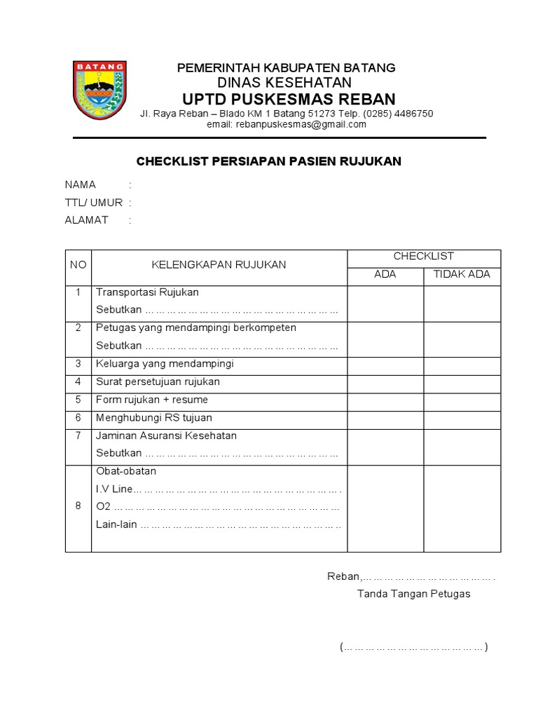 Checklist Pasien Sebelum Dirujuk | PDF Checklist Pasien Sebelum Dirujuk | PDF