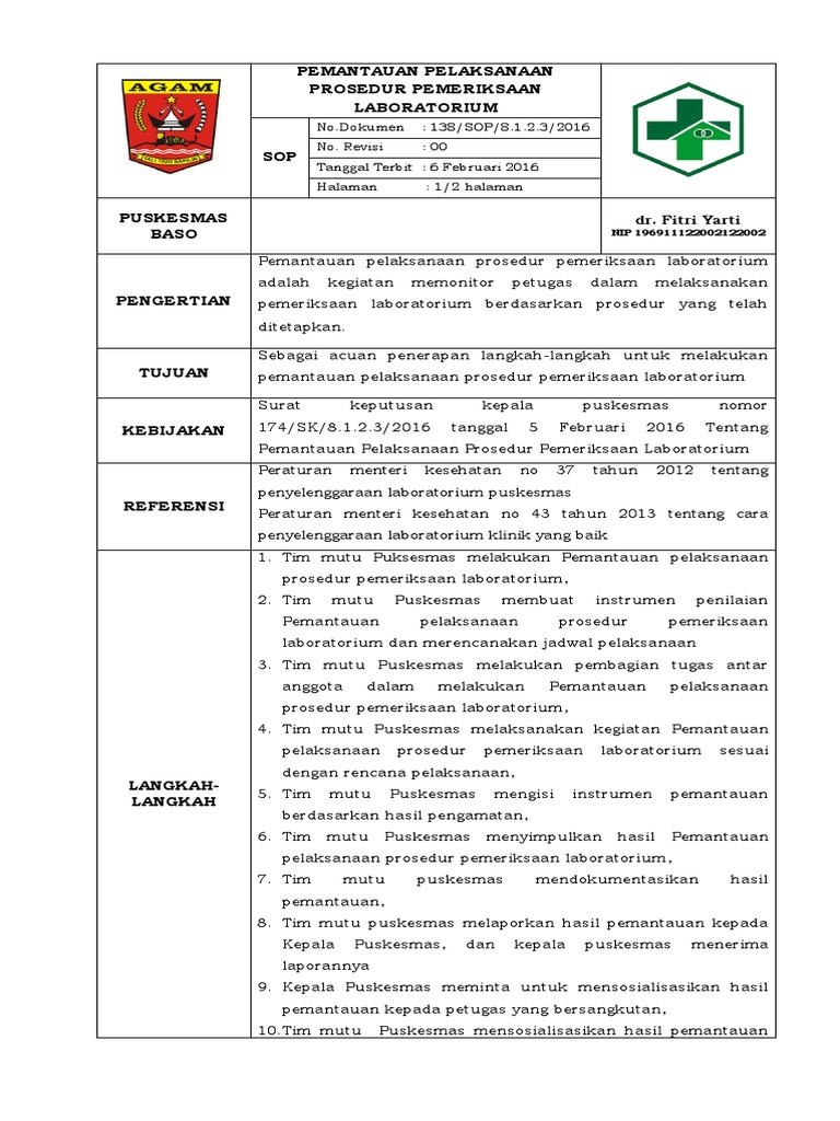 8.1.2.c.spo Pemantauan Pelaksanaan Prosedur Pemeriksaan Lab | PDF