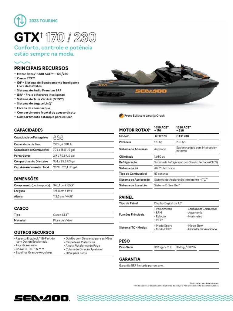 Spec SeaDoo MY23 GTX 170 230 - PTBR | PDF