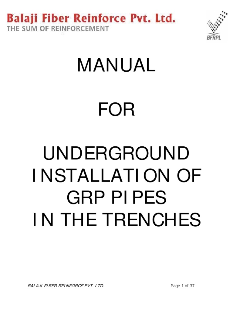 Manual FOR Underground Installation of GRP Pipes in The Trenches | PDF ...