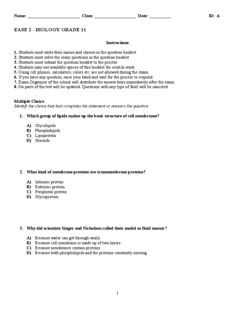 Ease 2 Biology Grade 11 As 2020 2021 Final | PDF
