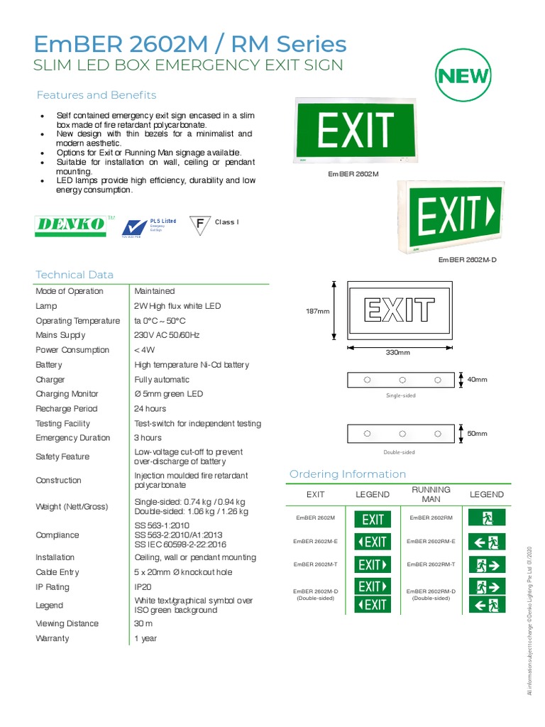 Slim LED Emergency Exit Sign Specs | PDF | Equipment | Electric Power
