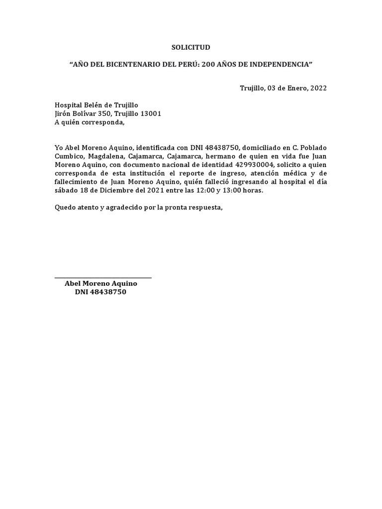 SOLICITUD Hospital Belen | PDF