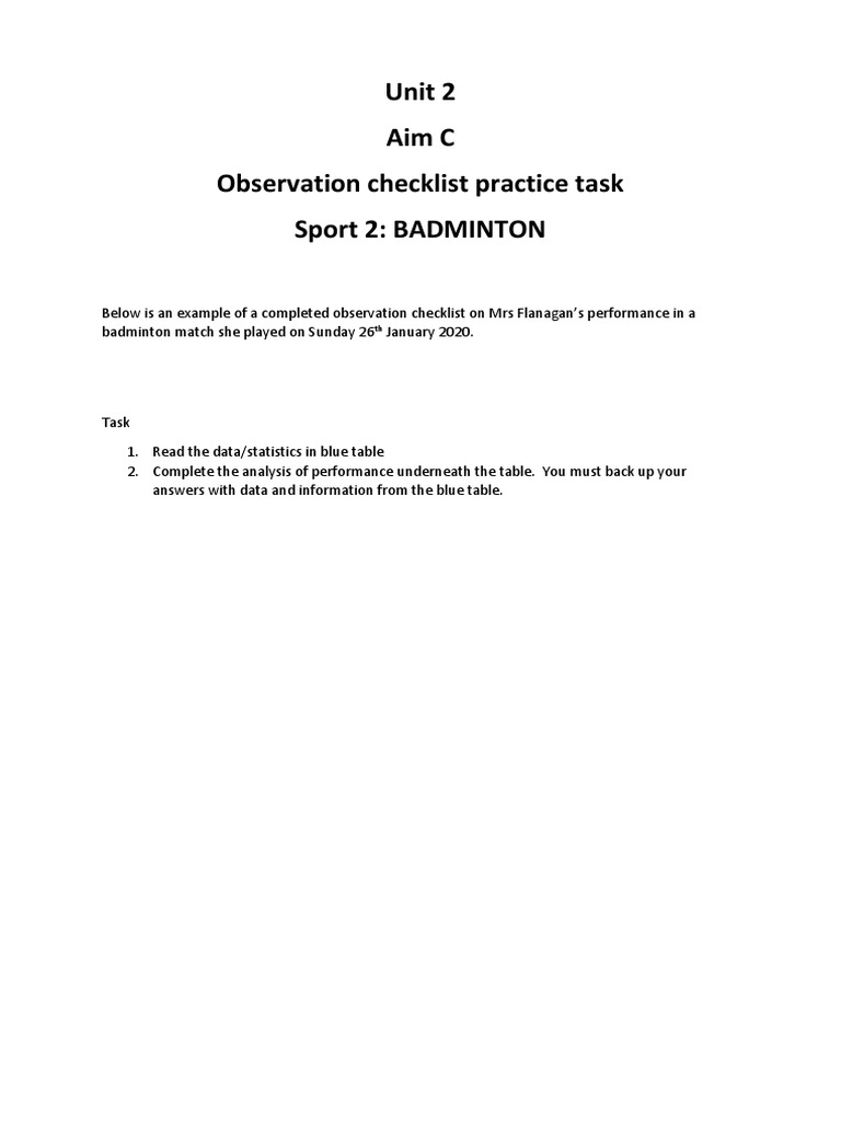 Badminton Performance Analysis Checklist | PDF