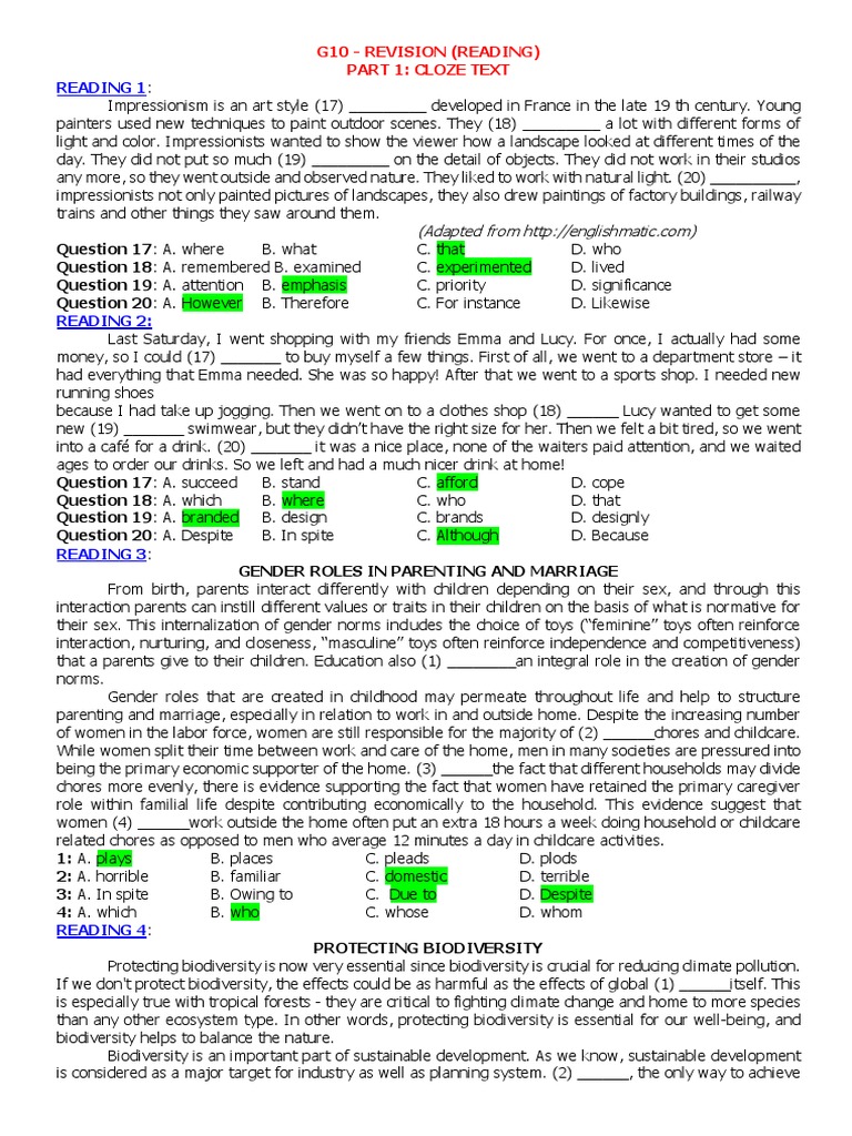 G10-READING-KEY | PDF