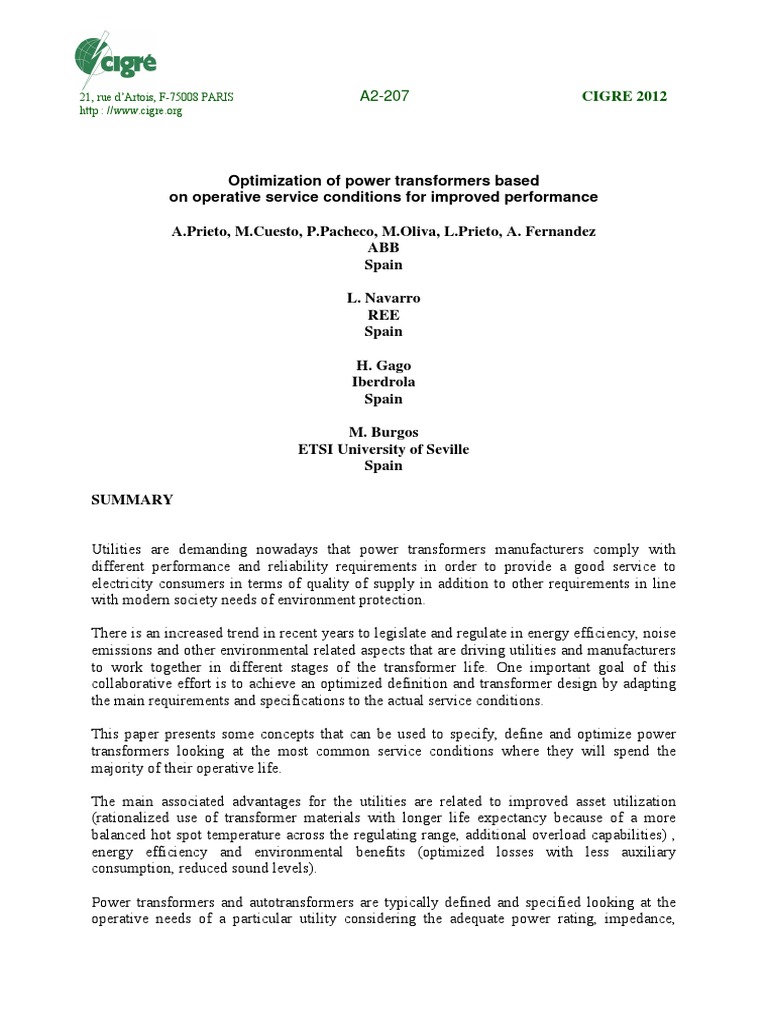 A2_207_Cigre2012_1LAB000509_Optimization of power transformers | PDF
