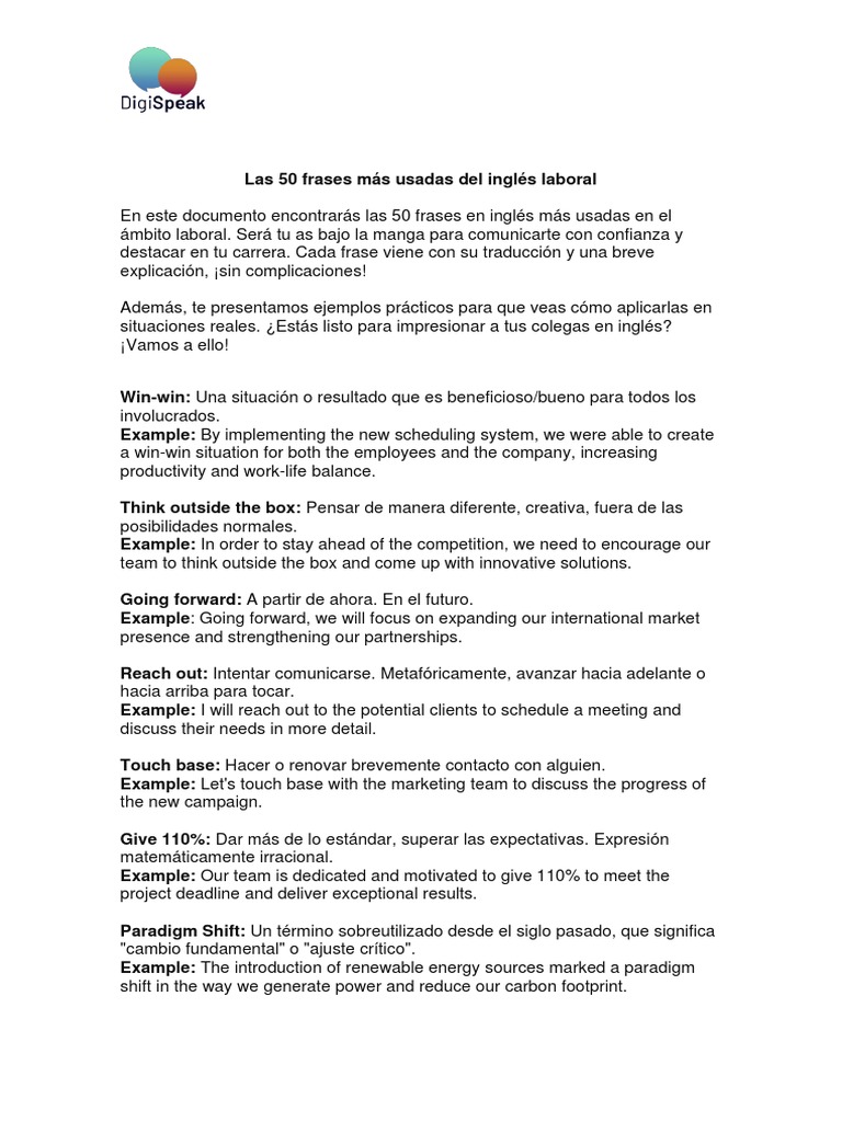 Las 50 Frases Más Usadas Del Inglés Laboral Pdf