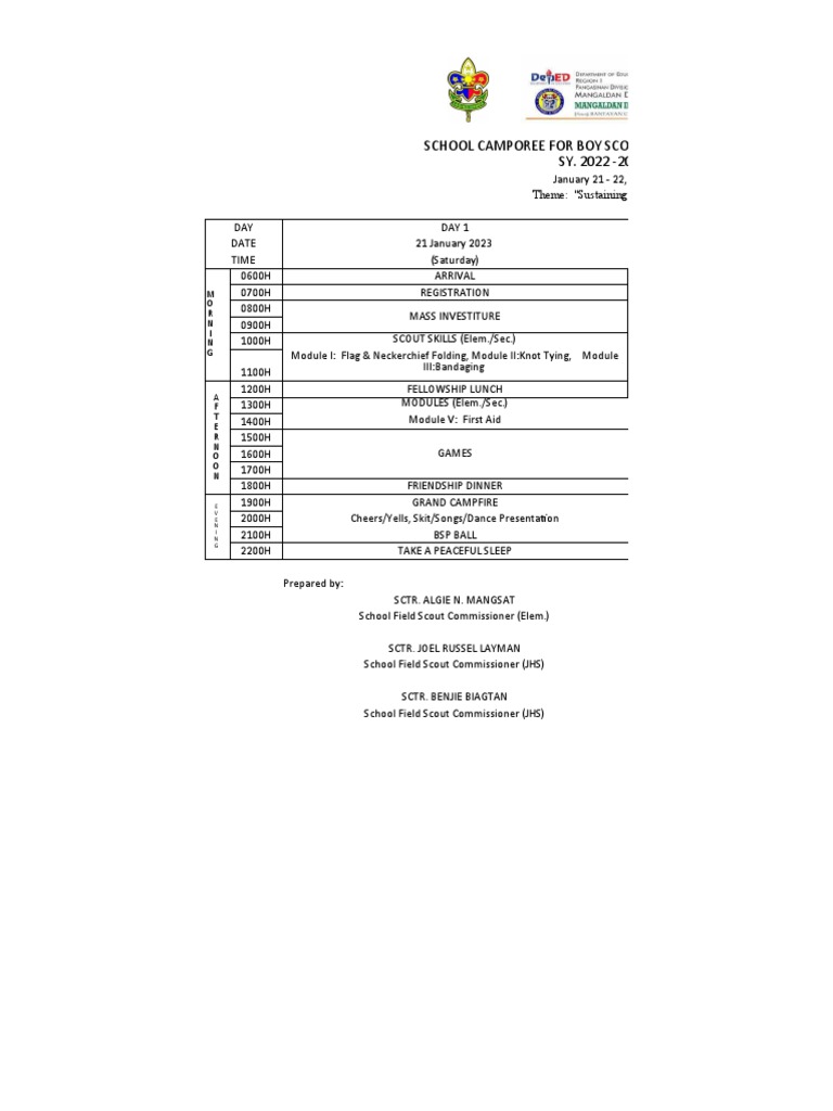 2023 BSP GENERAL PROGRAM School Based Camporal | PDF