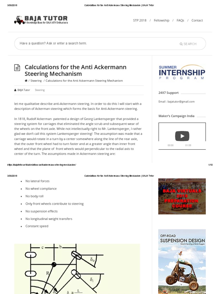 Calculations For The Anti Ackermann Steering Mechanism - BAJA Tutor | PDF