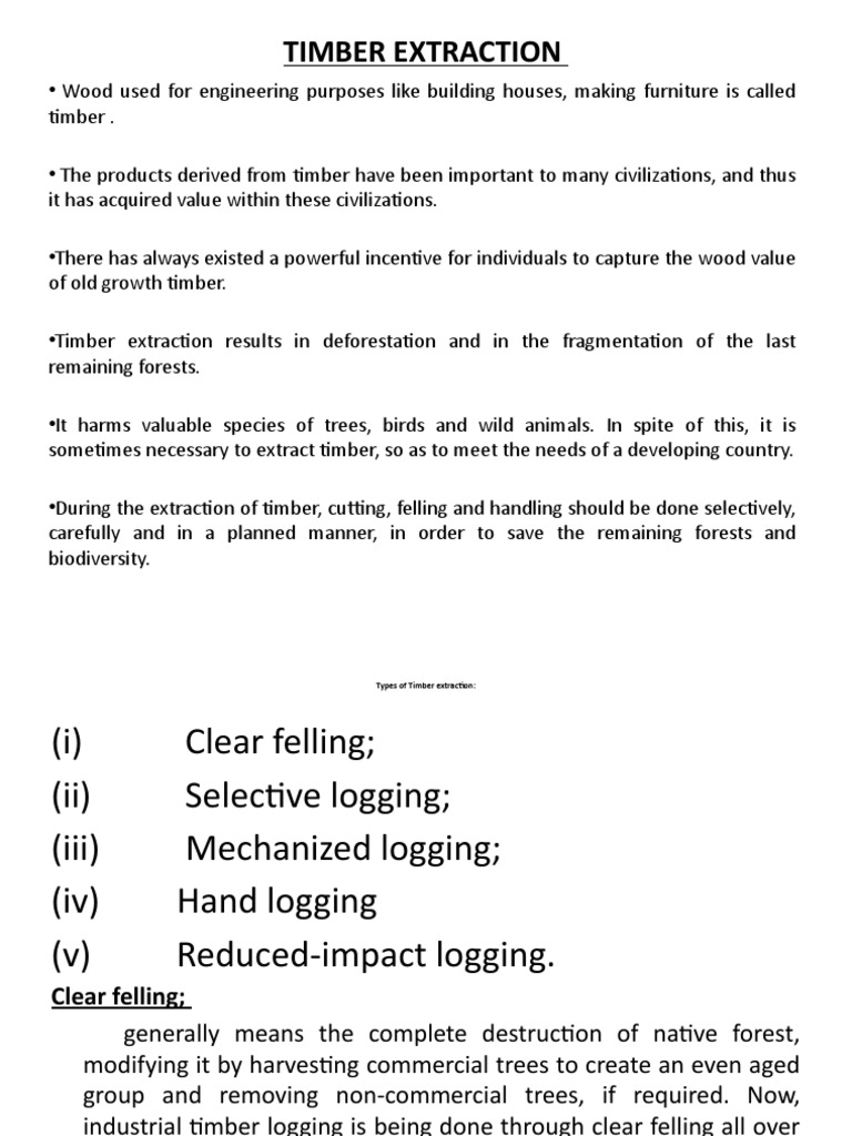 Timber Extraction: Methods and Impacts | PDF