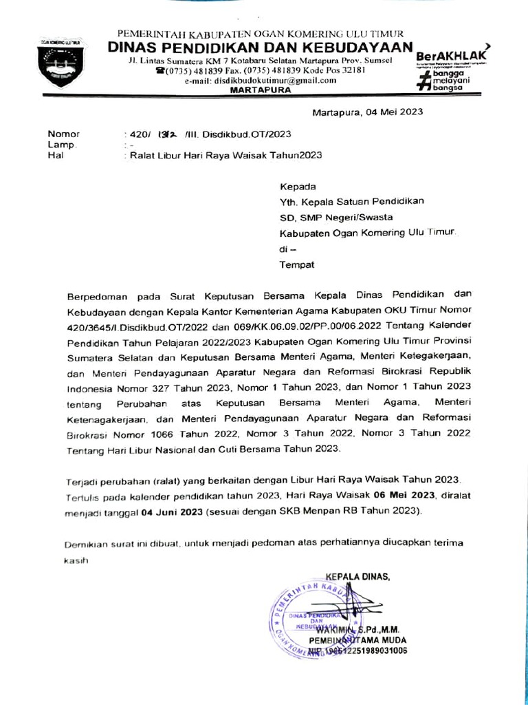 Ralat Libur Hari Raya Waisak TH 2023 | PDF