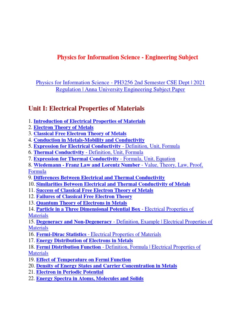 Physics for Information Science PH3256 | PDF | Technology & Engineering