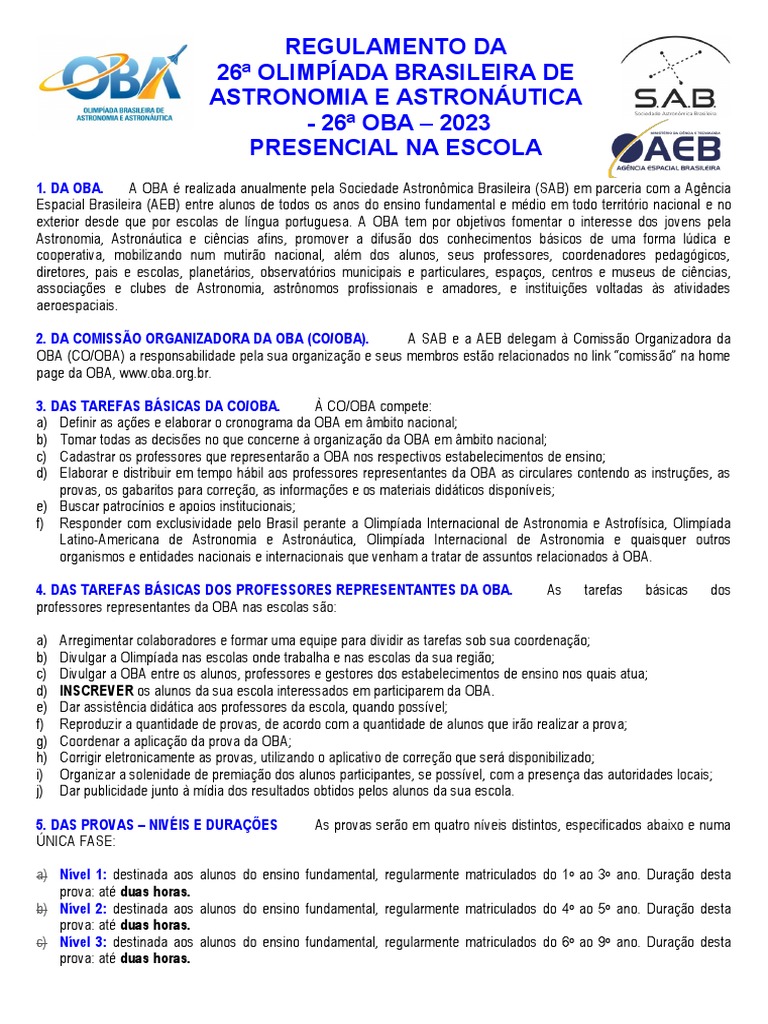 Regulamento Da Oba de 2023 | PDF