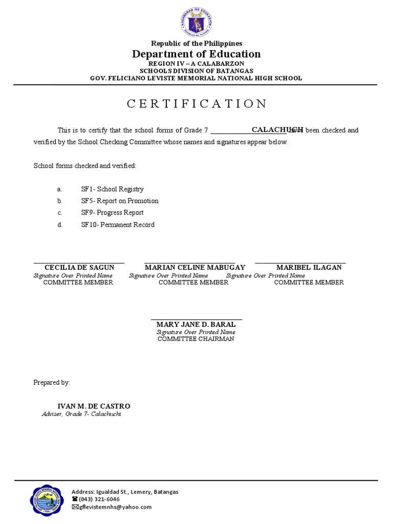 Certification School Checking | PDF