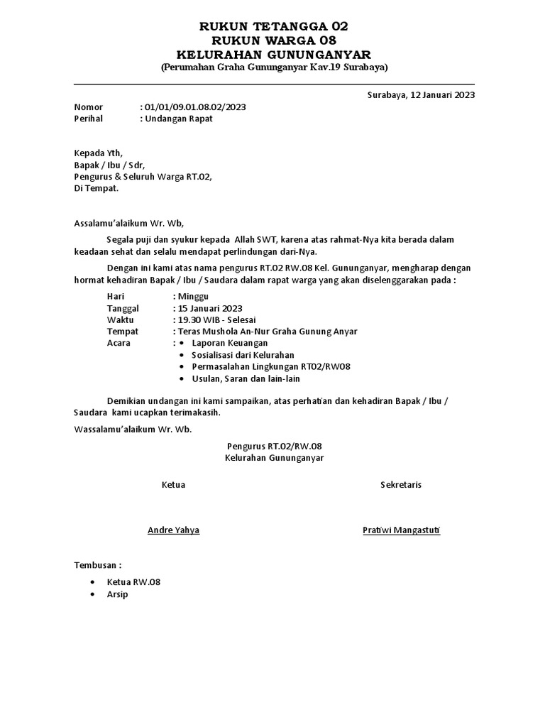 Contoh Undangan Rapat RT | PDF