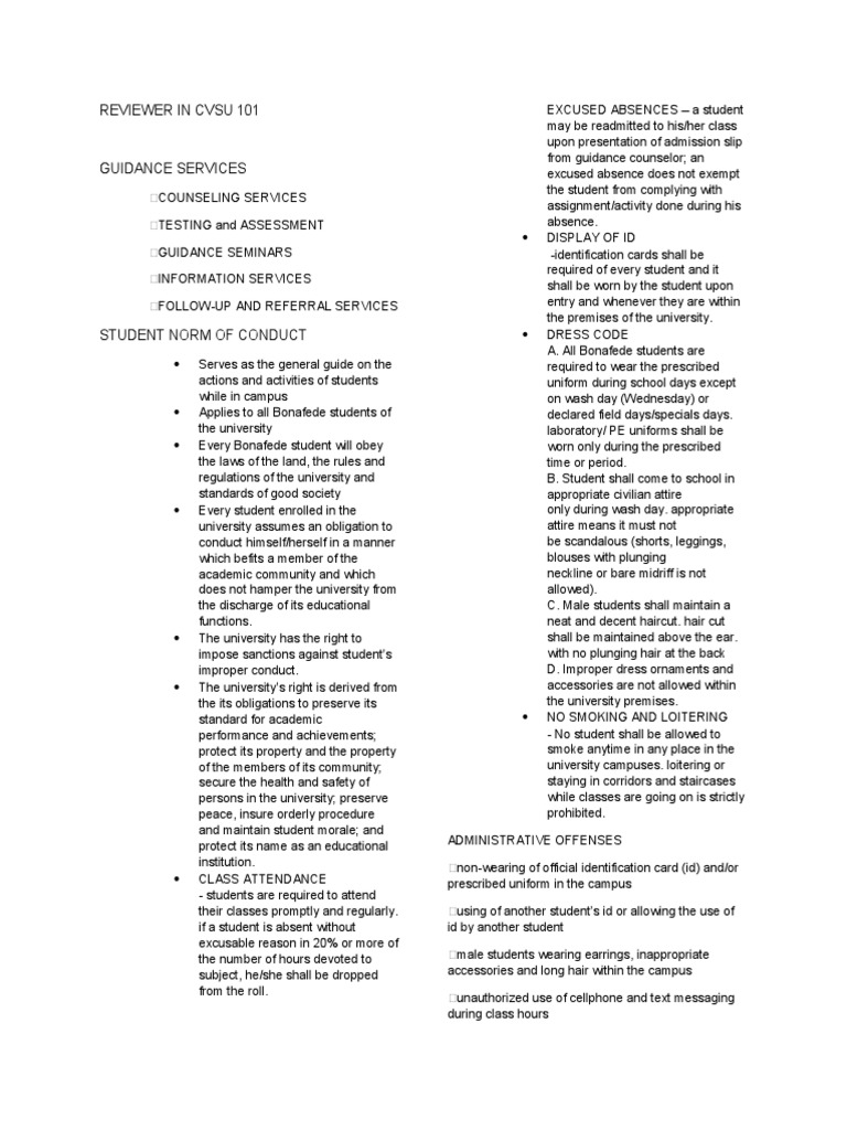 Reviewer in Cvsu 101 | PDF