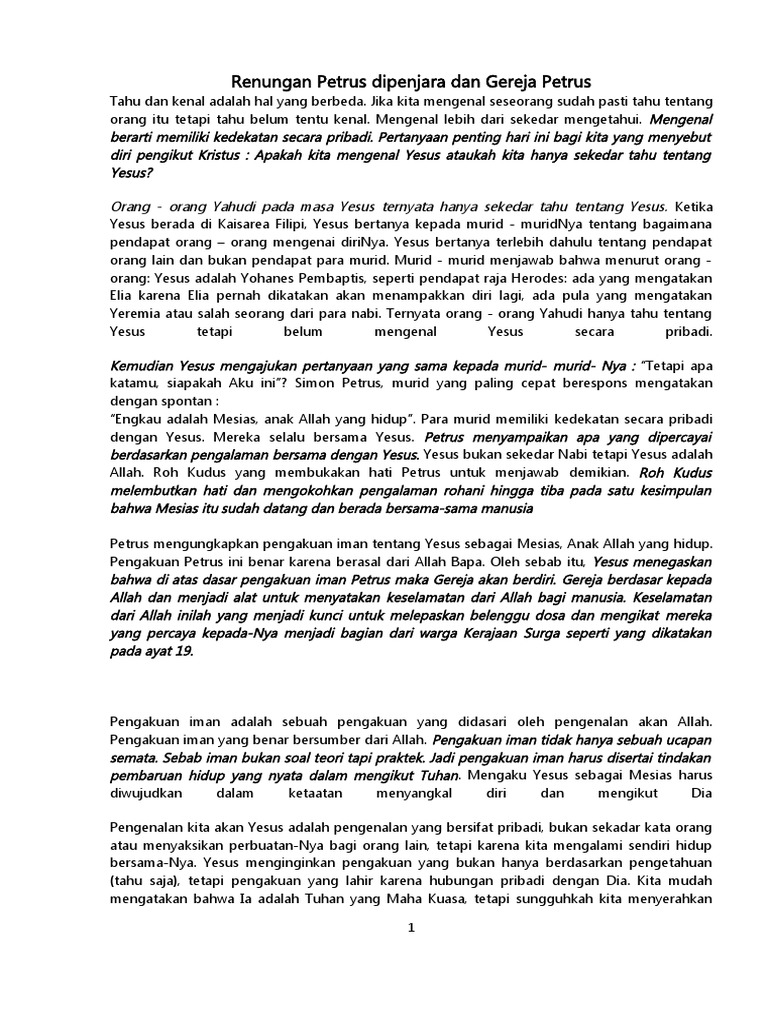 Pengenalan Pribadi Yesus dalam Iman Petrus | PDF | Pengembangan Diri | Agama & Spiritualitas
