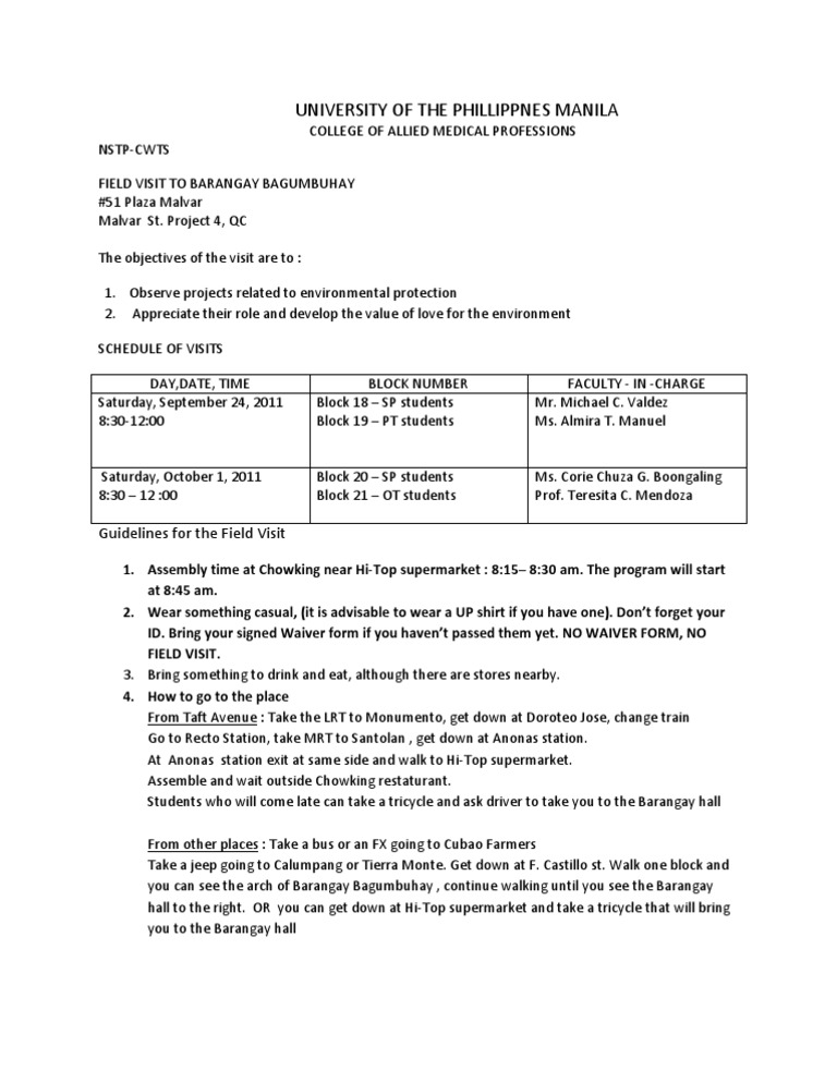 Field Visit Guidelines | PDF