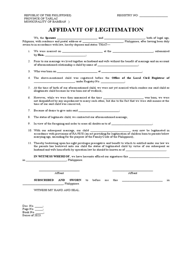 AFFIDAVIT OF LEGITIMATION | PDF