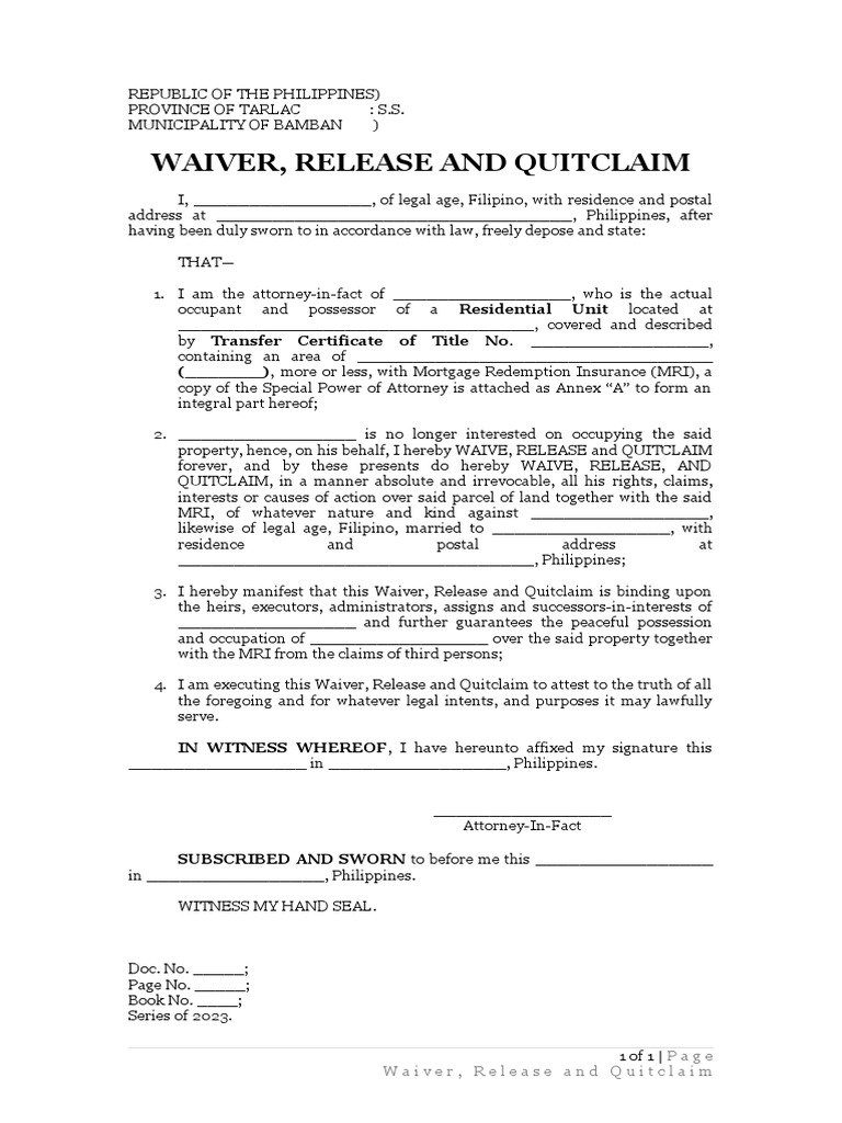 WAIVER, RELEASE and QUITCLAIM | PDF