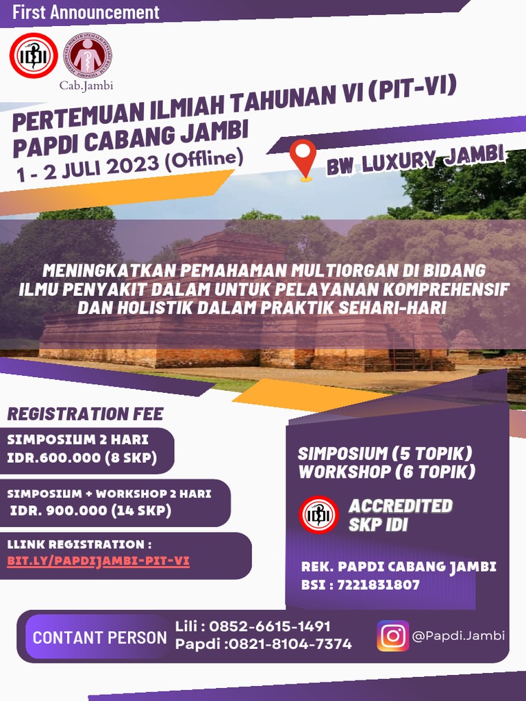 First Announcement PIT VI Papdi Jambi 2023 | PDF