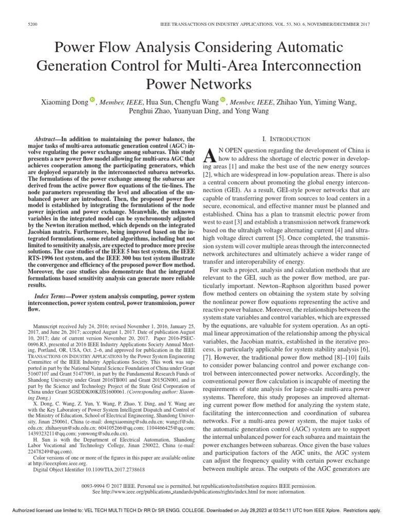 Power Flow Analysis Considering Automatic Generation Control For Multi-Area Interconnection ...