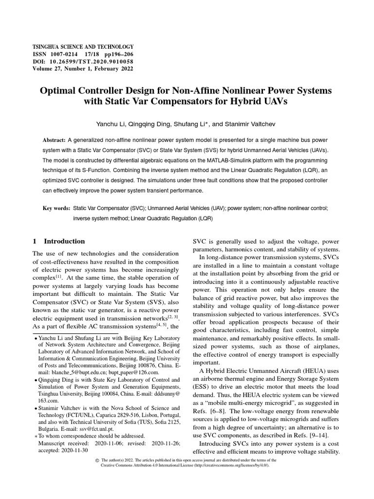Optimal Controller Design For Non-Affine Nonlinear Power Systems With Static Var Compensators ...