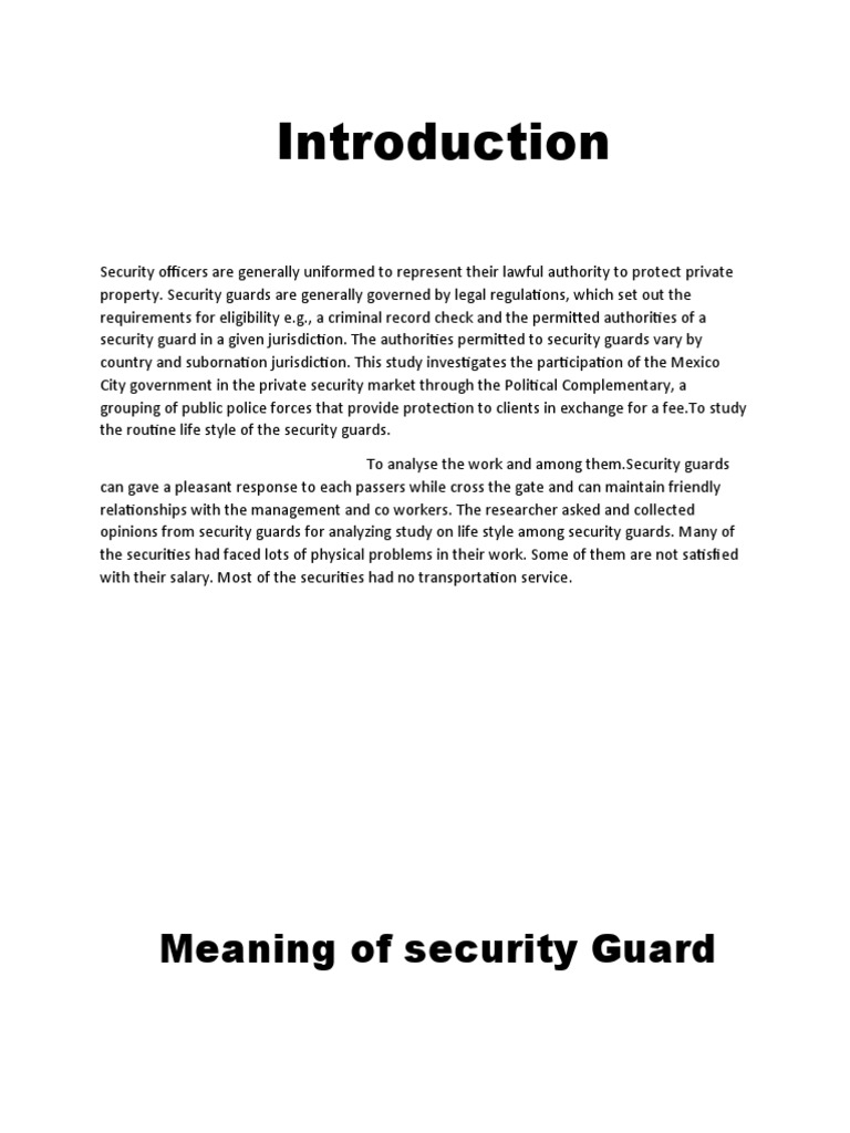 Meaning of Security Guard A Security Guard (Also Known As A | PDF ...