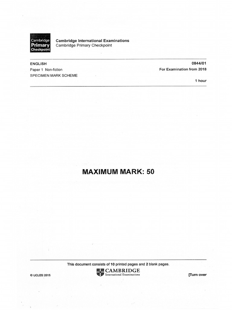 1.paper 1 Non-Fiction Specimen Mark Scheme 2018 | PDF
