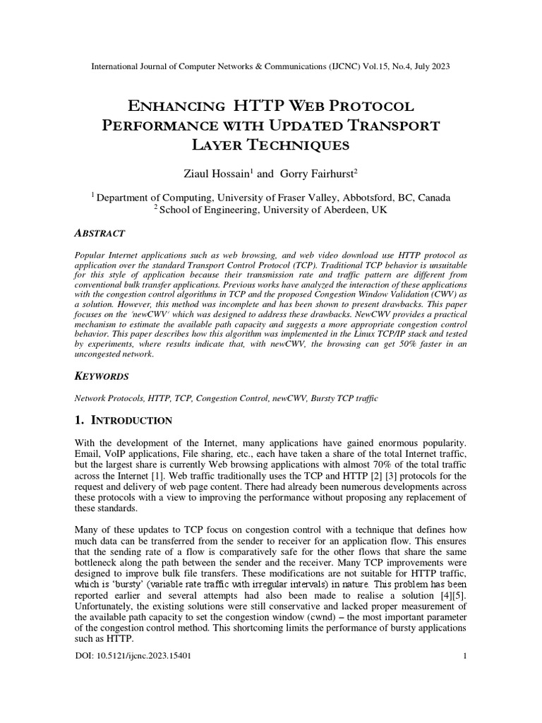 Enhancing Web Protocol Performance With Updated Transport Layer Techniques Pdf