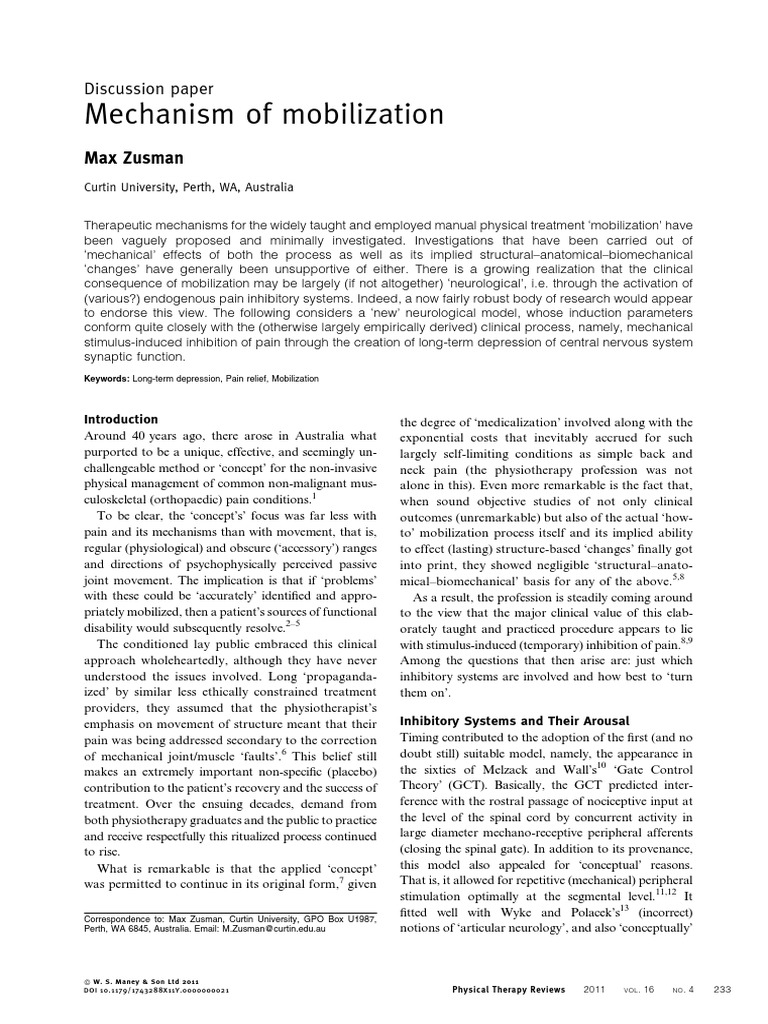 Mechanism of Mobilisation | PDF | Wellness