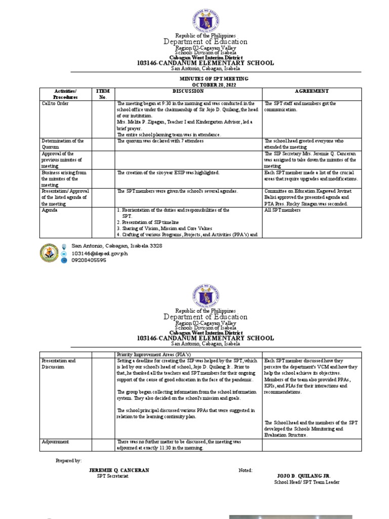 Minutes of Teh Meeting SIP | PDF