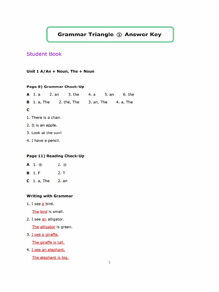 Grammar Triangle 1 - Answer Key | PDF