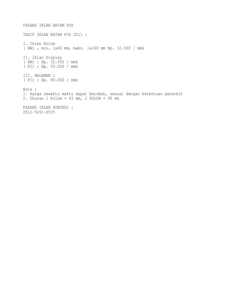 Iklan Koran Batam Pos. | PDF