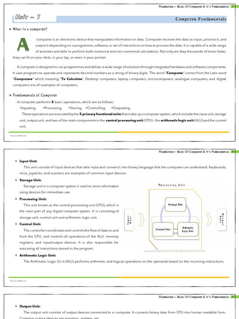 Foundation - Basics of Computer Unit 1 Ebook | PDF