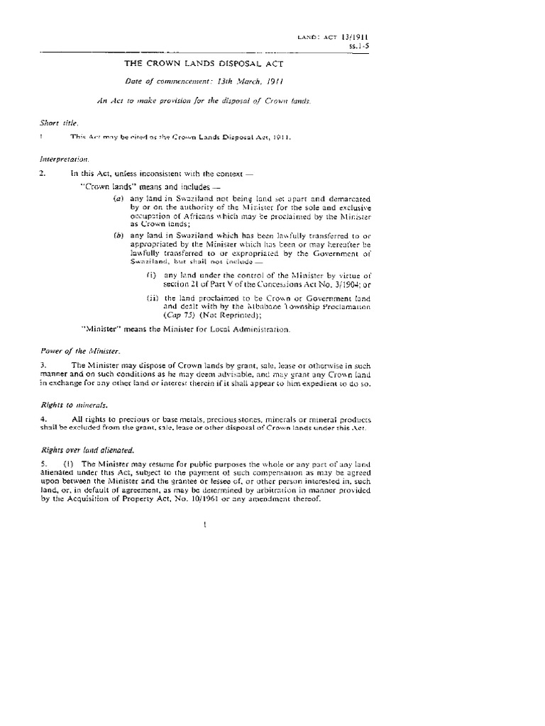 The Crown Lands Disposal Act | PDF | Legal Documents | Civil Law ...