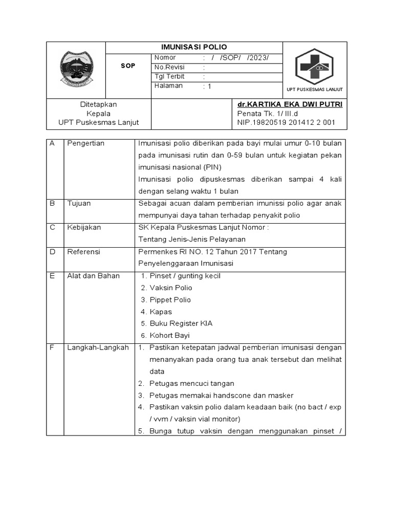 Sop Imunisasi Polio | PDF